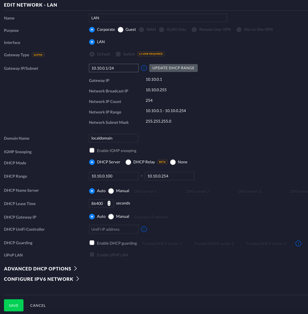 Changing LAN Subnet in Unifi